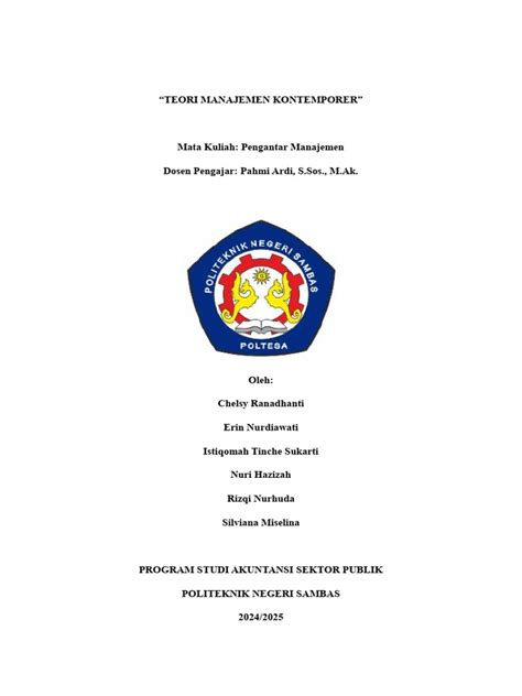 Kel 1 Pengantar Manajemen Teori Manajemen Kontemporer Asp B Pdf