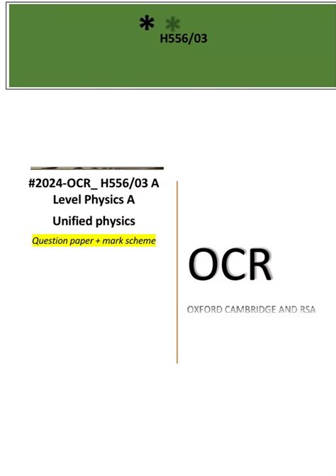 OCR H A Level Physics A Unified Physics Question Paper Mark Scheme Ocr