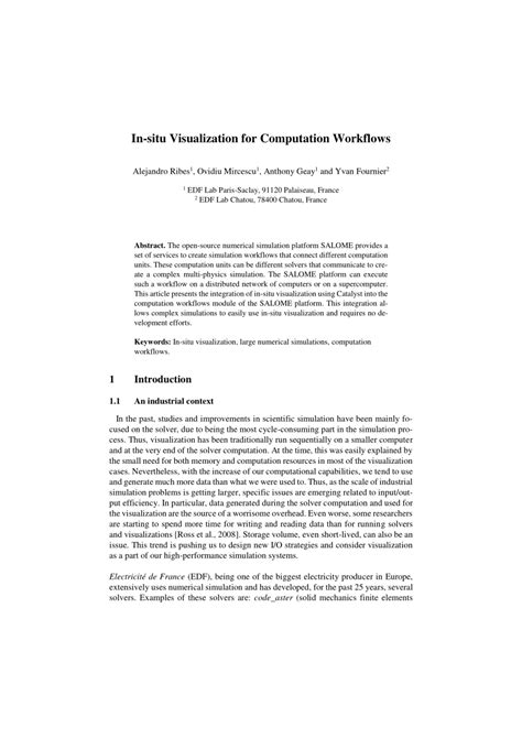 Pdf In Situ Visualization For Computation Workflows