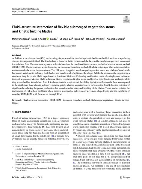 Pdf Fluidstructure Interaction Of Flexible Submerged Vegetation