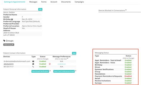 Enable Or Disable Message Types For Individual Patients
