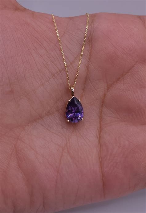 14kt Gold Amethyst Teardrop Necklace 15 Ct Amethyst Pendant Etsy