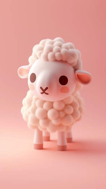 Premium Photo Tiny Cute 3d Isometric Sheep Plush Toy With Smooth Lighting Soft Pink Background