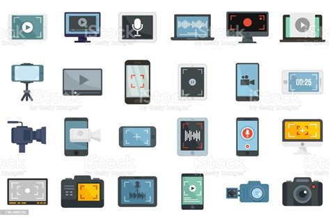 화면 녹화 아이콘이 평평한 벡터를 격리하도록 설정합니다 놀기에 대한 스톡 벡터 아트 및 기타 이미지 놀기 듣기 디지털 화면 Istock