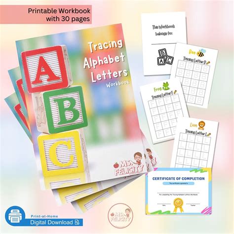 Tracing Alphabet Letters Workbook Digital Download Print At Home Worksheets Preschool Activity
