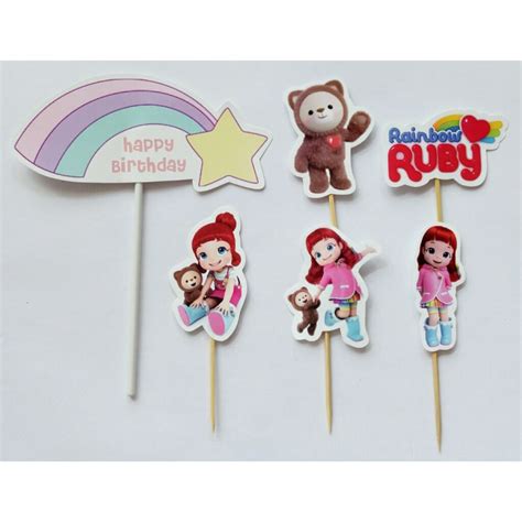 Satu Set Topper Toper Cake Hiasan Kue Ulang Tahun Karakter Rainbow Ruby