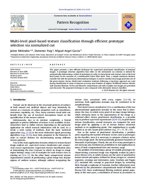 pdf multi level pixel based texture classification through efficient