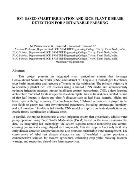 Iot Based Smart Irrigation And Rice Plant Disease Detection For Sustainable Farming Docx
