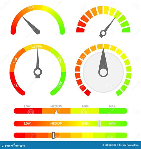 Set Of Score Indicators Or Rating Meter Level Or Gauge Speedometer