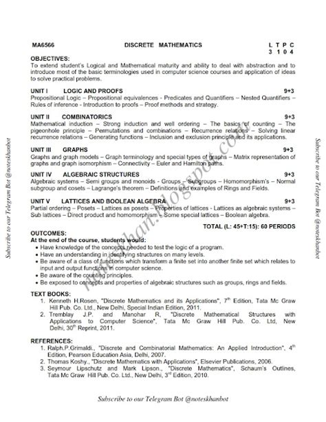 Ma6566 Discrete Mathematics Syllabus Semester V Cse Be Anna University Regulation 2013 Anna