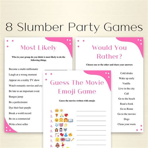 8 Printable Slumber Party Games Sleepover Games Download Etsy