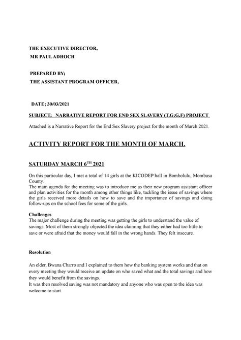 END SEX Slavery Monthly Report THE EXECUTIVE DIRECTOR MR PAUL ADHOCH PREPARED BY THE