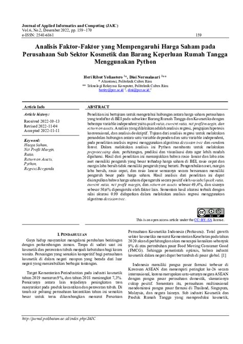 Pdf Analisis Faktor Faktor Yang Mempengaruhi Harga Saham Pada