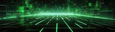 Dark Room With Lot Of Green Lights Matrix Coded Background Representing Dark Room With Lot Of Green Lights Matrix Coded Background Representing