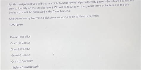 Solved For This Assignment You Will Create A Dichotomous Key Chegg