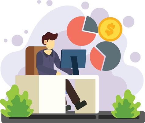 Man Analyzing Pie Chart Data On Computer Illustration 79064772 Vector