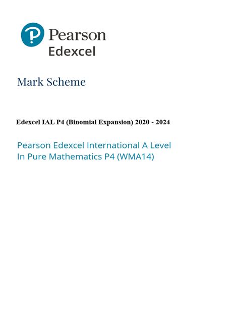 Edexcel Ial P4 Binomial Expansion 2020 2024 Ms Pdf Elementary Mathematics Arithmetic