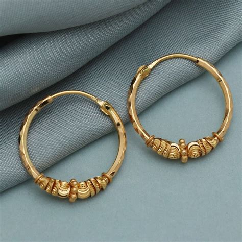 Gold Hoop Earrings 22k Fine Gold Indian Bali Hoop Earrings Ebay In