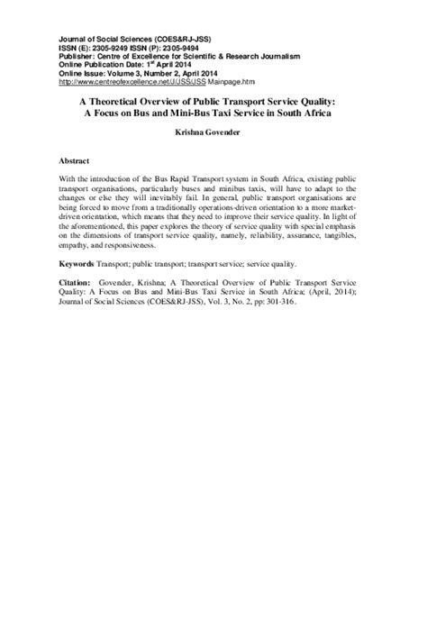Pdf A Theoretical Overview Of Public Transport Service Quality A Focus On Bus And Mini Bus