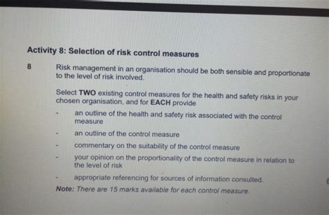 Solved Activity 8 Selection Of Risk Control Measures8 ﻿risk