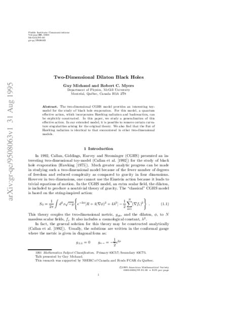 Pdf Two Dimensional Dilaton Black Holes