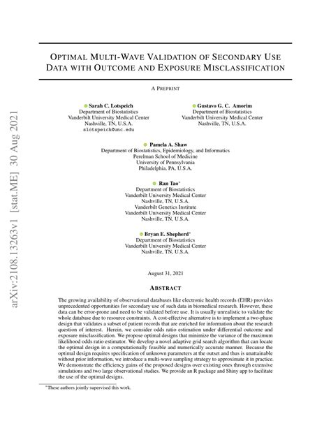 Pdf Optimal Multi Wave Validation Of Secondary Use Data With Outcome And Exposure