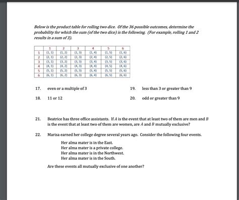 Solved Below Is The Product Table For Rolling Two Dice Of