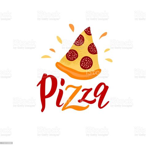 피자 손 레터링 플랫 스타일의 디자인에 후추와 피자의 귀여운 조각과 단어 피자 로고입니다 카드 전단지에 대 한 좋은 배너 메뉴