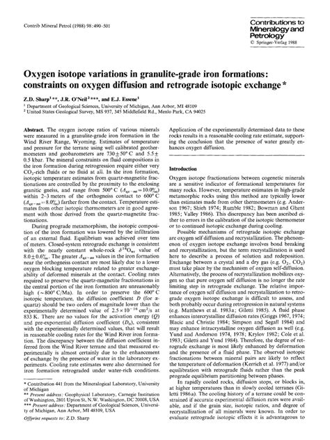 Pdf Oxygen Isotope Variations In Granulite Grade Iron Formations Constraints On Oxygen