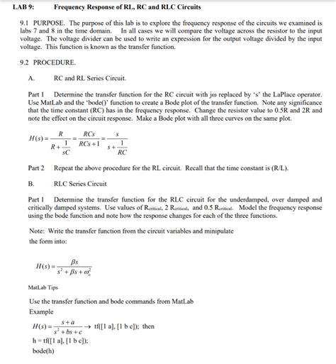 Solved LAB 9 Frequency Response Of RL RC And RLC Circuits Chegg Com