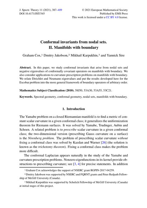 Pdf Conformal Invariants From Nodal Sets Ii Manifolds With Boundary
