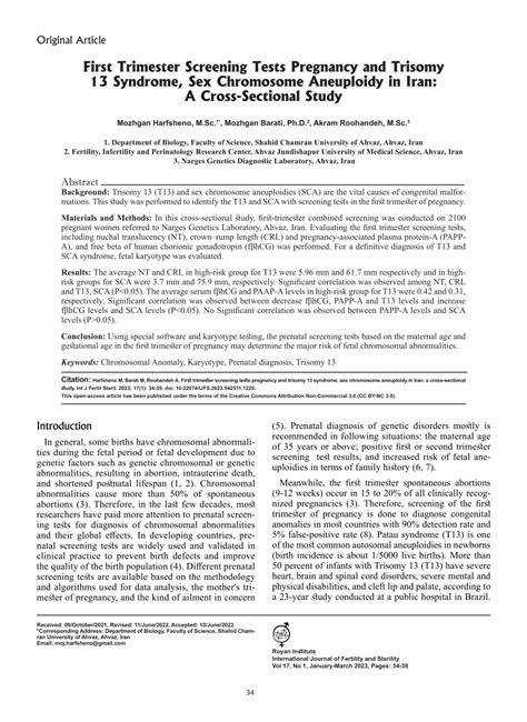Pdf First Trimester Screening Tests Pregnancy And Trisomy 13 Syndrome