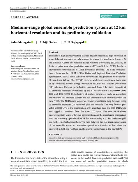 Pdf Medium‐range Global Ensemble Prediction System At 12 Km