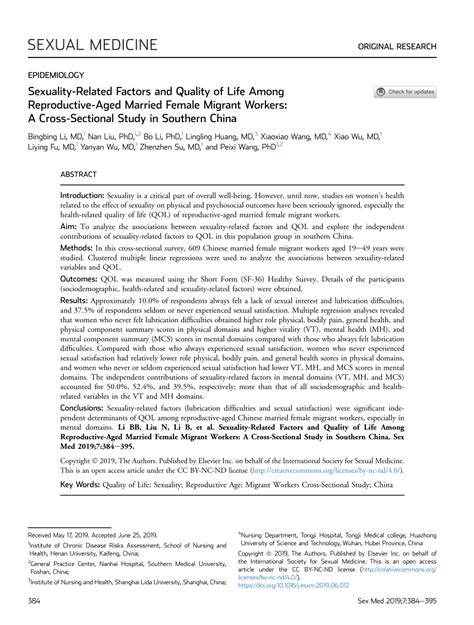 Pdf Sexuality Related Factors And Quality Of Life Among Reproductive Aged Married Female