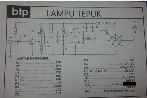 skema rangkaian lampu saklar tepuk ilmu elektronika