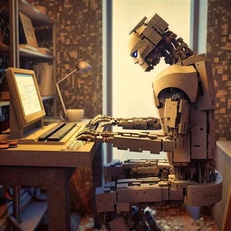 Premium Ai Image Artifical Robot Working On Computer Generative Ai