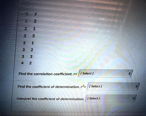 Solved 2 2 1 2 0 3 1 2 Find The Correlation Coefficient Select ] Find