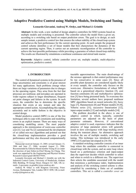 Pdf Adaptive Control Using Multiple Models Switching And Tuning