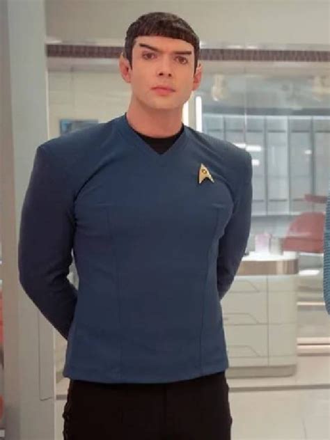 Star Trek S3 Ethan Peck Blue Shirt Spock Costume Cosplay Ls Shirt