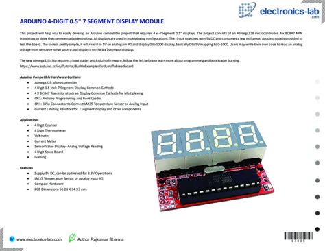 arduino 4 digit 0 5″ common cathode 7 segment display module electronics
