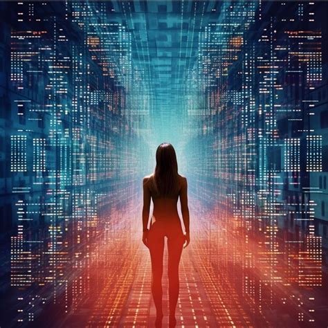 Premium Ai Image Back View Of Woman Standing On Abstract Background With Binary Code