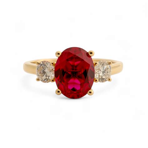 Lab Grown Ruby Ring 9ct Gold Classic Three Stone Rings