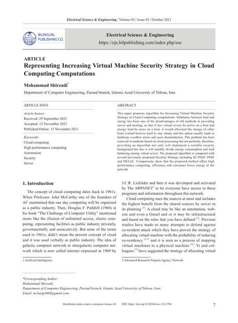 Pdf Representing Increasing Virtual Machine Security Strategy In Cloud Computing Computations