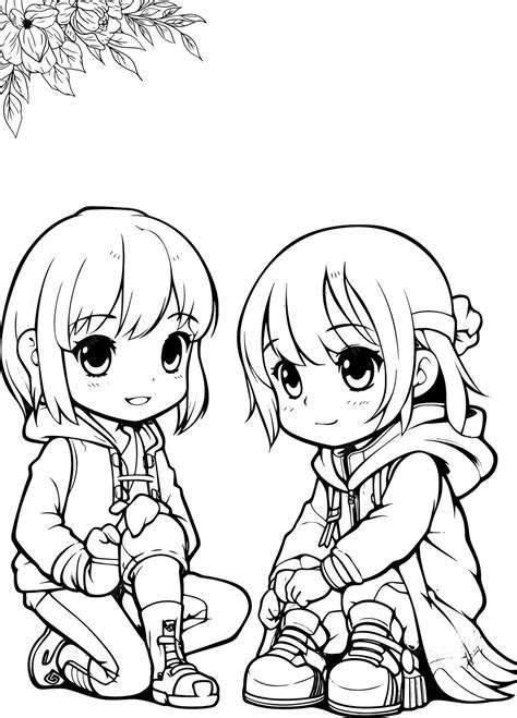 Página Para Colorear De Anime Kawaii Vector Premium