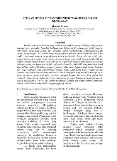 APLIKASI SENSOR ULTRASONIK UNTUK PENGATURAN PARKIR KENDARAAN