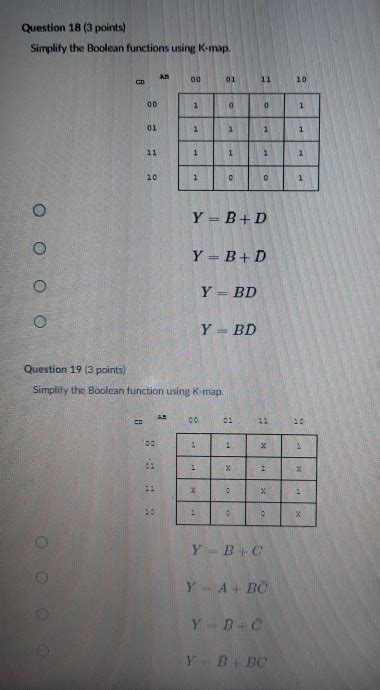 Solved Question 18 3 Points Simplify The Boolean Functions