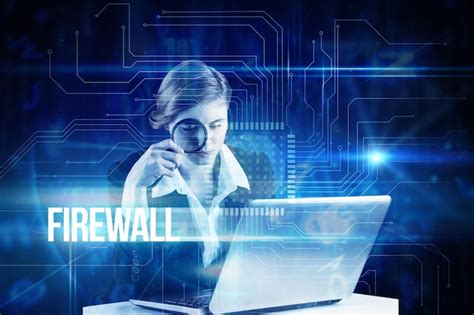 Premium Photo The Word Firewall And Redhead Businesswoman Using Her