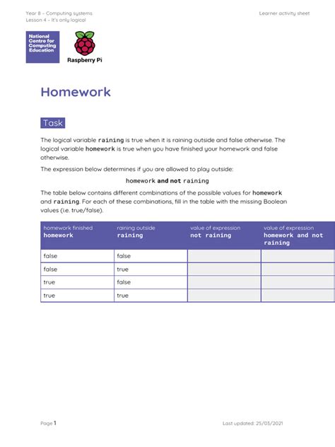 L4 Homework Computing Systems Y8 Pdf Boolean Algebra Teaching Mathematics