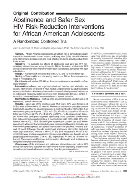 Pdf Abstinence And Safer Sex Hiv Risk Reduction Interventions For