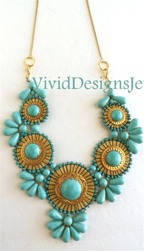 Turquoise Statement Necklace Bib Bubble Big Bold Chunky Etsy
